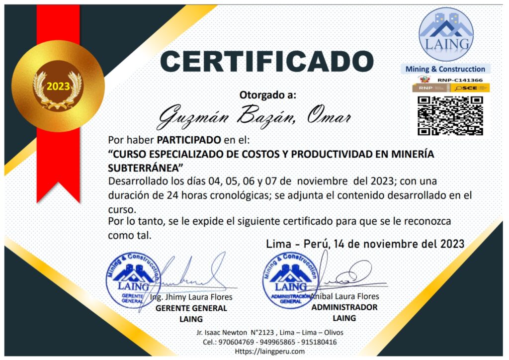 Certificado de Costos - Omar Guzmán Bazán - LAING - LAURA INGENIEROS E ...