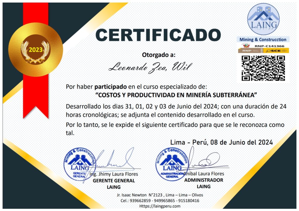 Certificado de Costos y Productividad - Leonardo Zea, Wil - LAING ...